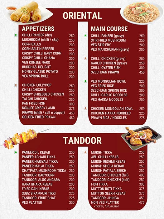 Menu at Jiva, Jamshedpur