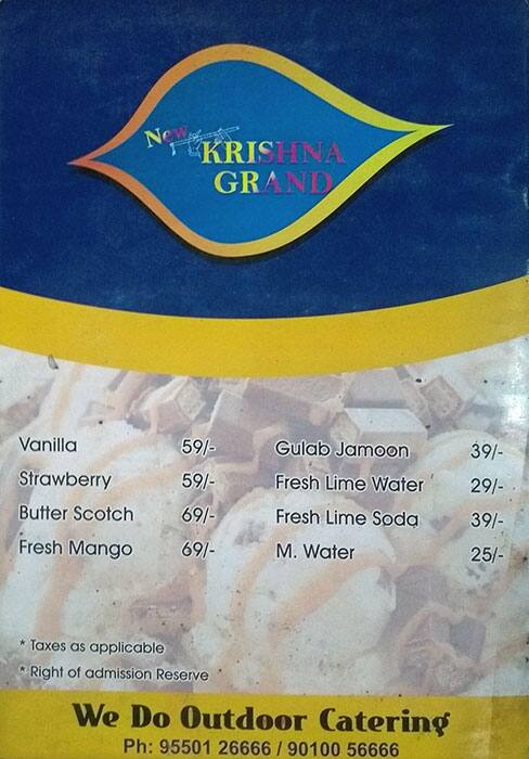 Menu at Sai Krishna Grand, Secunderabad