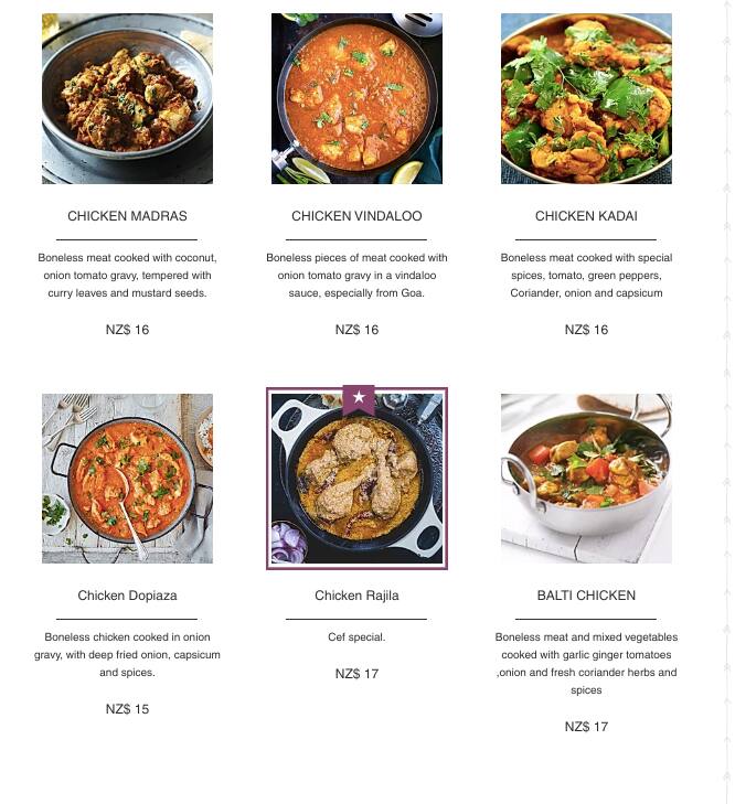 Menu at Star of India Hamilton restaurant, Hamilton