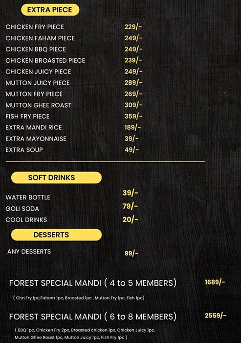 Menu of Forest Arabian Mandi House, Vanasthalipuram, Hyderabad