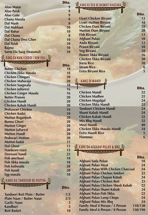 Menu at Kake Da Dhaba, Dubai
