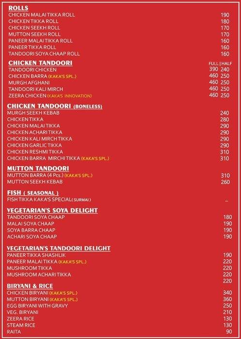Kake Da Hotel Menu, Menu for Kake Da Hotel, Connaught Place, New Delhi ...