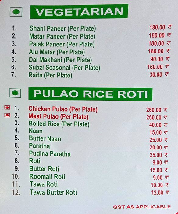 Menu of Kake -Da - Hotel, Connaught Place, New Delhi