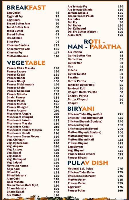 Menu at National Restaurant, Mumbai, Mitha Mansion