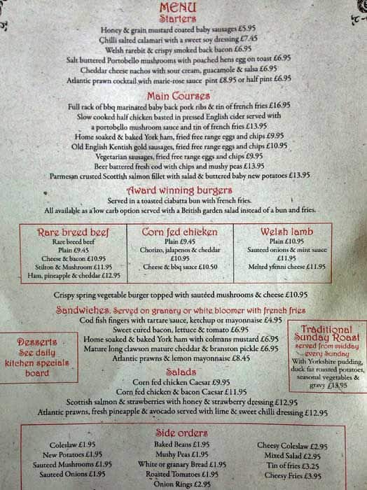 Menu at Fitzroy Tavern pub & bar, London