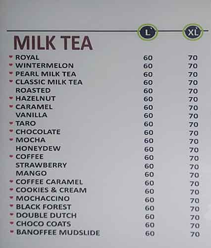 Menu at I Love Milk Tea cafe, Manila, 937-949 Blumentritt Rd