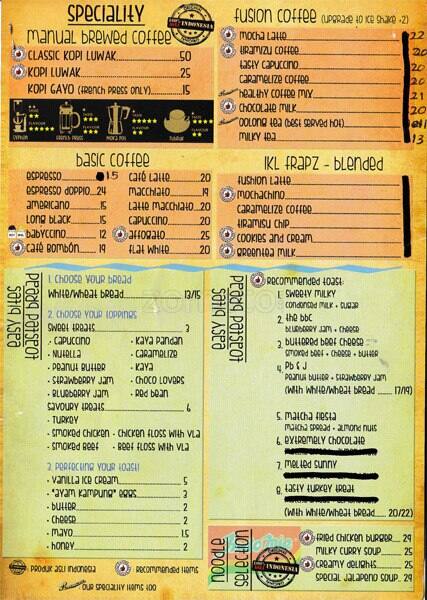 Menu at Indonesian Kopi Luwak Coffee Shop, Jakarta