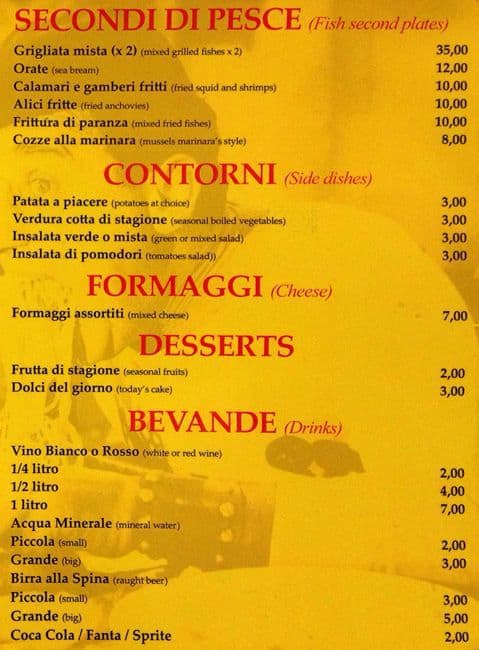 Menu at La Vecchia Roma pizzeria, Rome, Via Leonina
