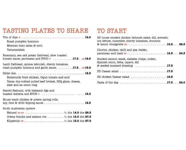 Menu at The Edinburgh Hotel restaurant, Mitcham