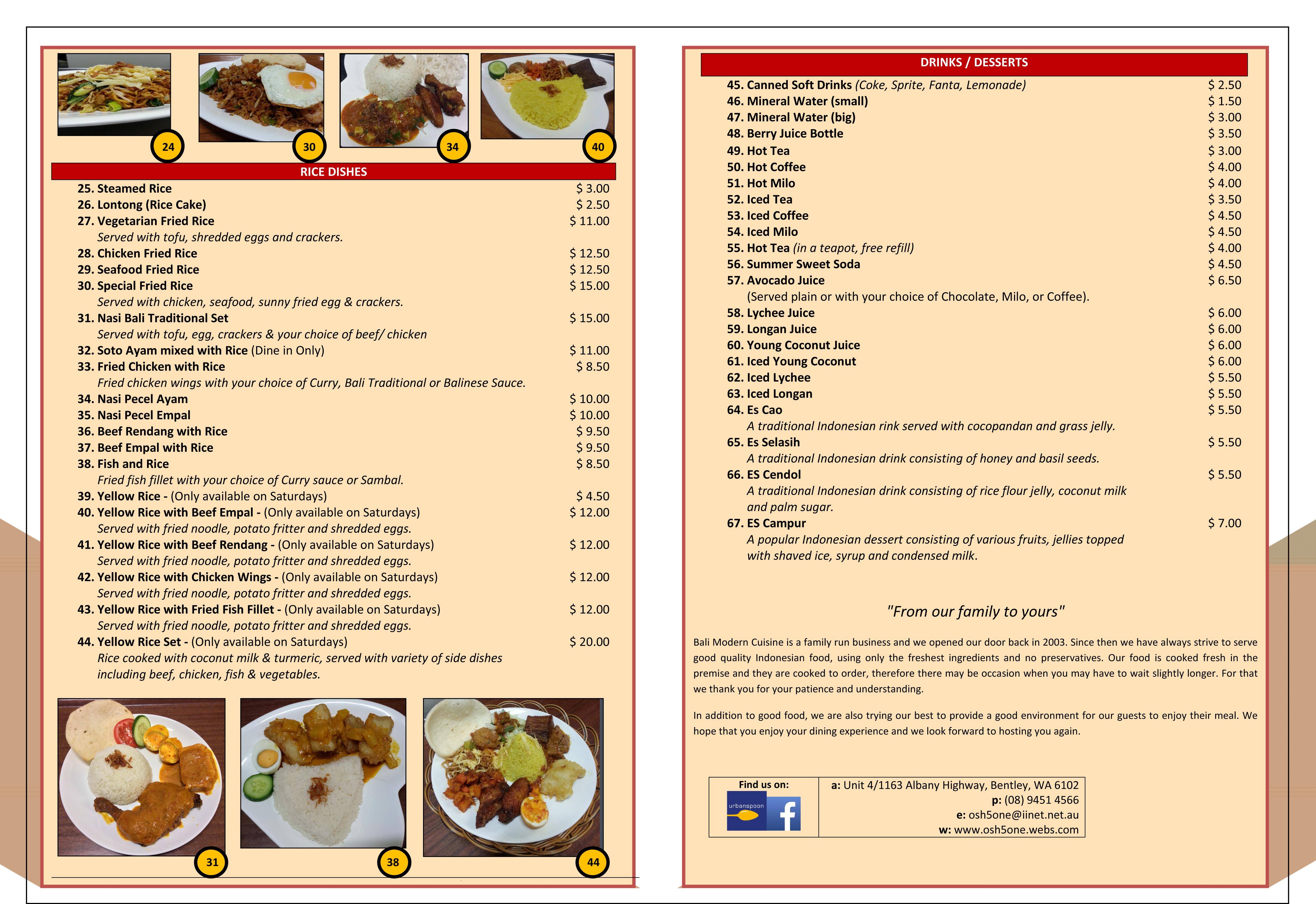 Menu at Bali Modern Cuisine restaurant, Bentley