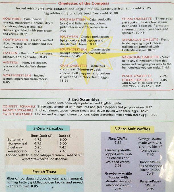 Menu at 3-Zero Cafe, Half Moon Bay