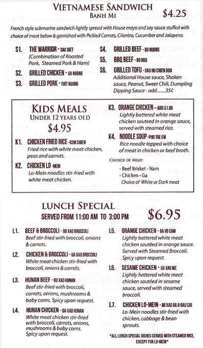 Menu at Lotus Cafe, Arlington