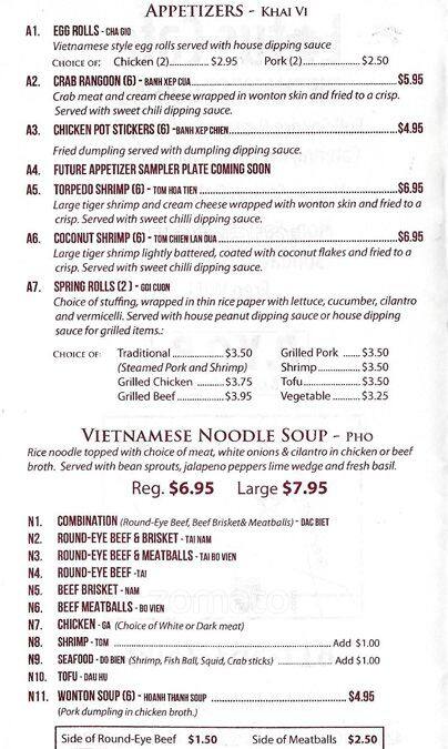 Menu at Lotus Cafe, Arlington