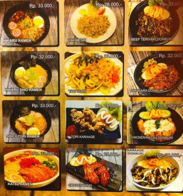 Menu at HIKARU cafeteria, Bandung