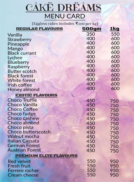 Menu at CAKE DREAMS, Chennai