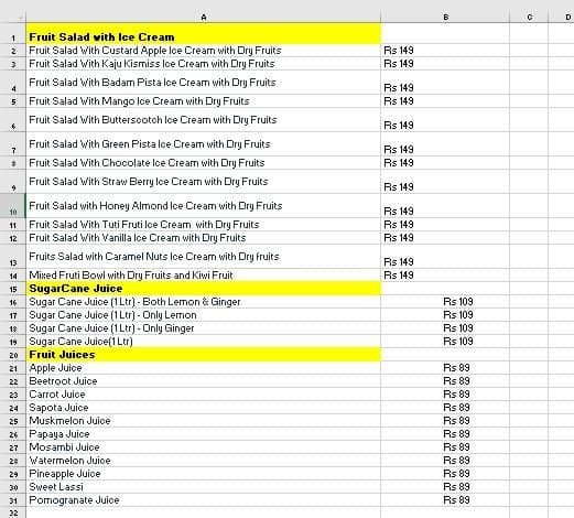 Menu of GreenO Juices, S R Nagar, Hyderabad