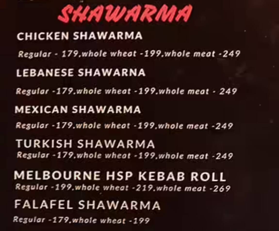 Menu of Shawarma Times, Oshiwara, Andheri West, Mumbai