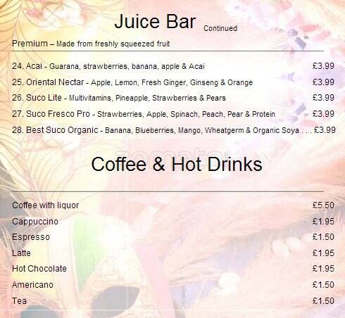 Menu at Braza Churrascaria Rodizio steakhouse, Romford