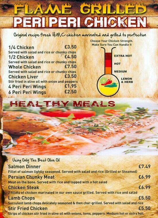 Menu at Pure Peri Peri restaurant, Birmingham