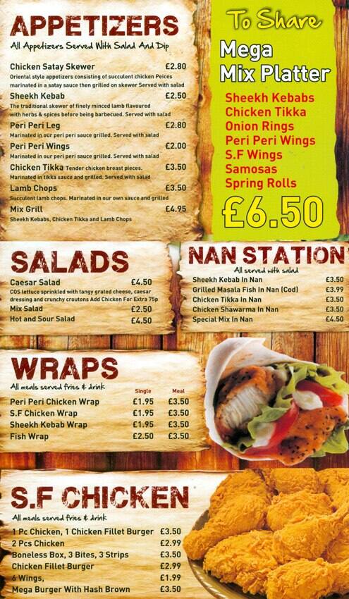 Menu at Pure Peri Peri restaurant, Birmingham