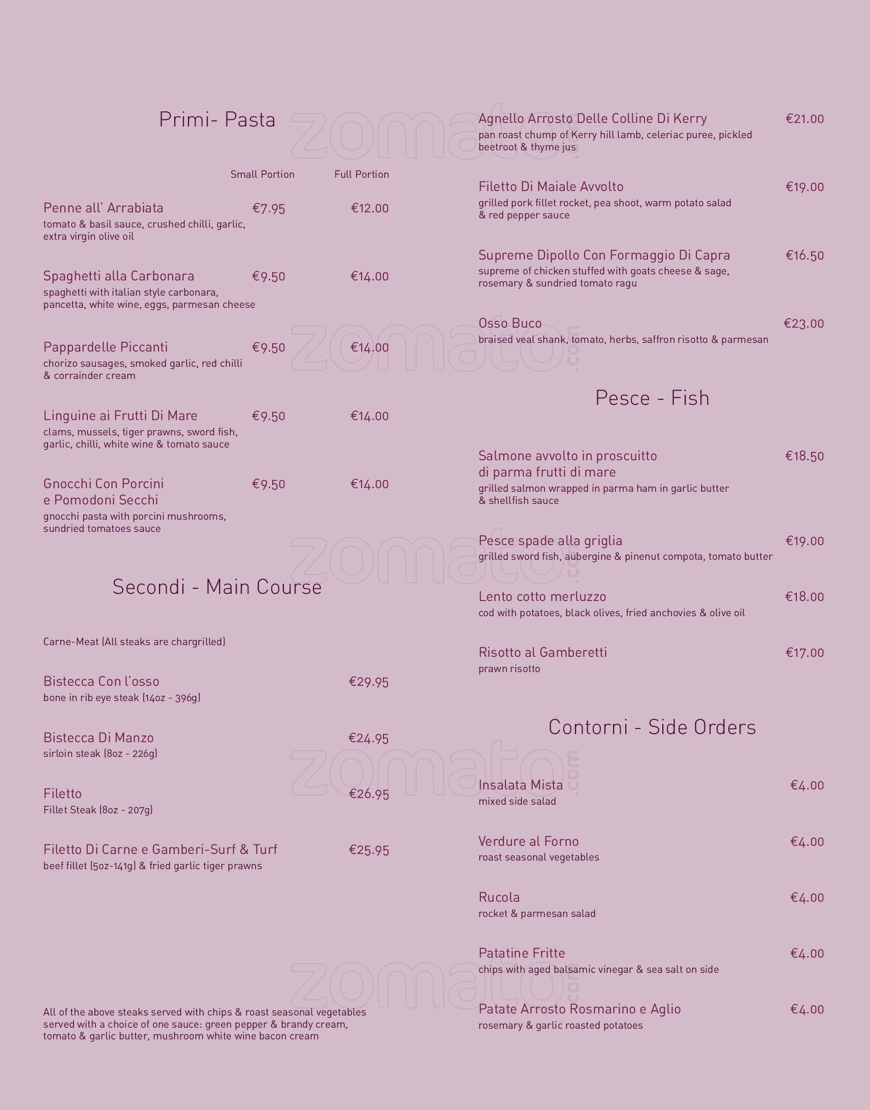 Menu at Sanctuary Bar, Dublin, The Blanchardstown Centre