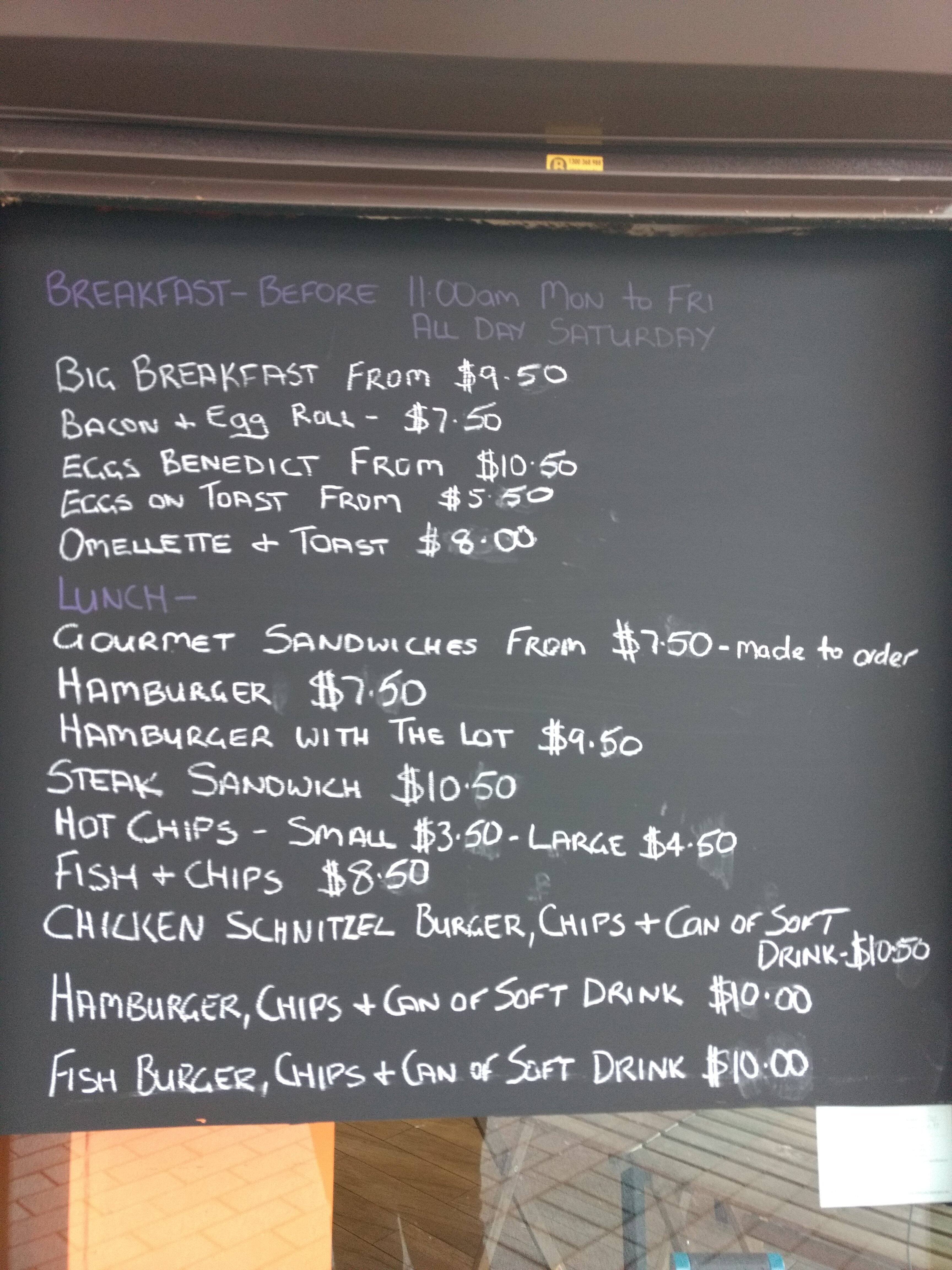 Carta de Top Sandwiches & Café, Penrith