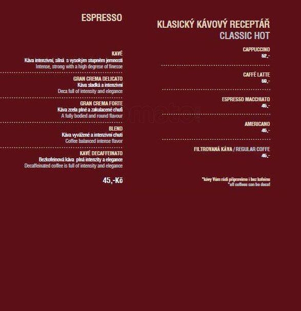 Menu at Filicori Zecchini Caffe & Pasta restaurant, Prague, Dejvická 33