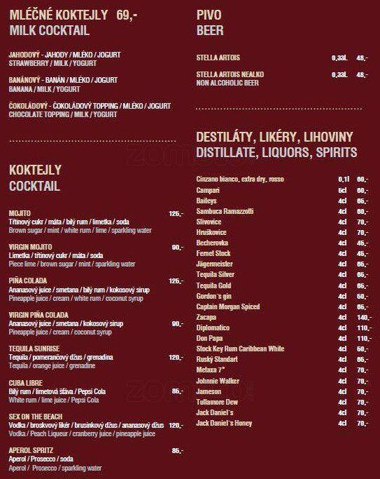 Menu at Filicori Zecchini Caffe & Pasta restaurant, Prague, Dejvická 33