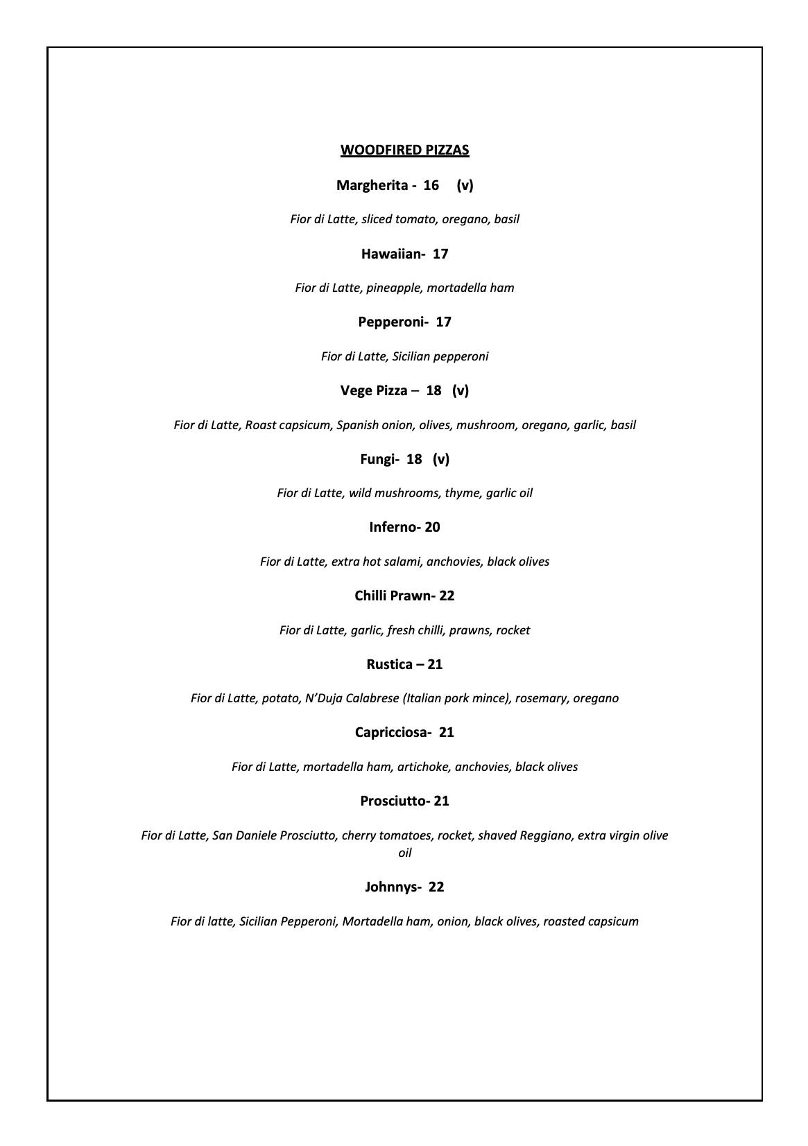 Menu at Ryan's Bar, Sydney