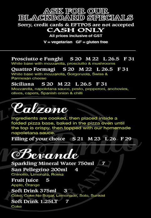 Menu at Non Finito Pizzeria Ristorante, Mortdale