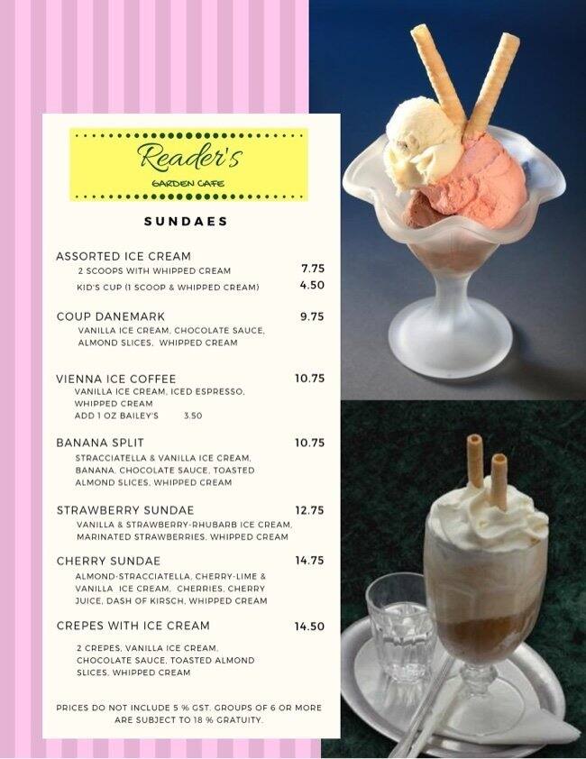 Menu at Reader's Garden Cafe, Calgary