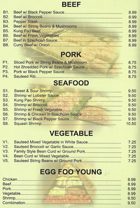 Menu at Silver Palace restaurant, Houston