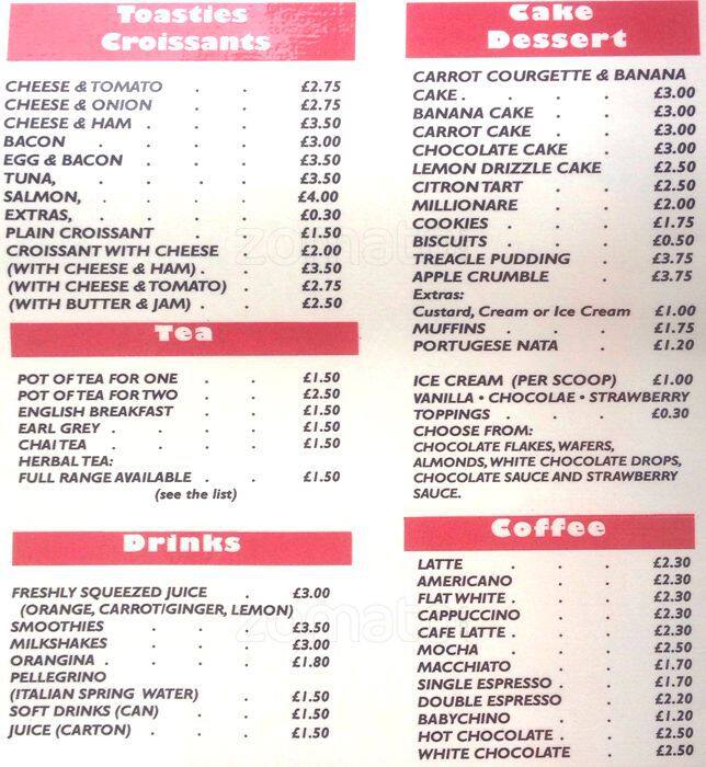 Menu at MAP Studio Cafe, London