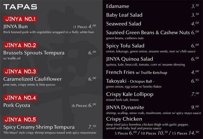 Menu at Jinya Ramen restaurant, Sandy Springs, Roswell Rd Suite B217