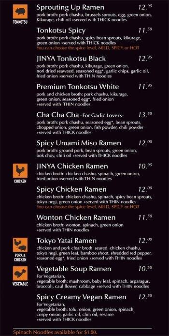 Menu at Jinya Ramen restaurant, Sandy Springs, Roswell Rd Suite B217