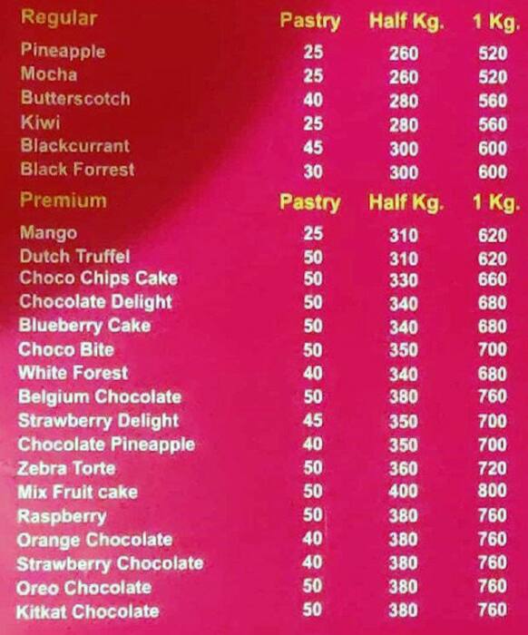 Menu of Mad Over Cakes, Bhandup, Mumbai