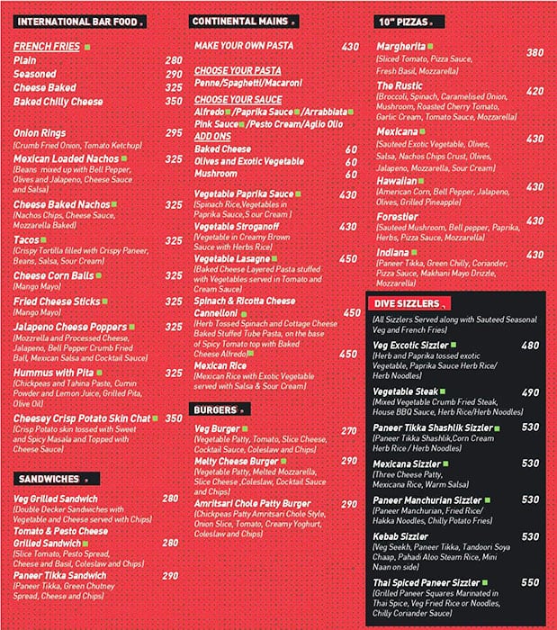 Menu of Downtown Dive, Borivali West, Mumbai