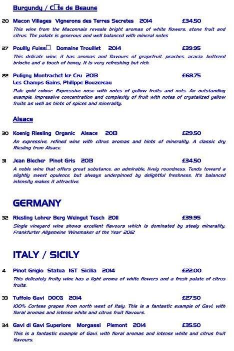 Menu at kitchen and bar, London