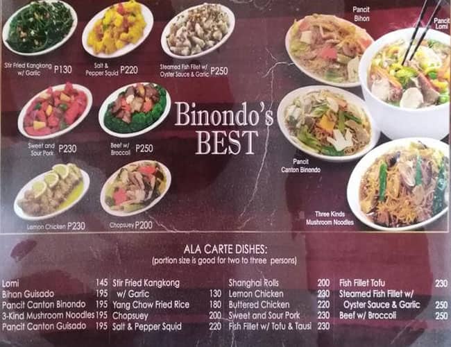Menu at El Presidente of Binondo restaurant, Muntinlupa