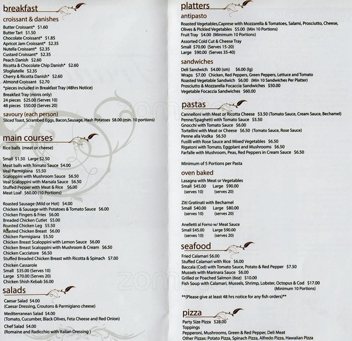 Francesca Bakery Menu, Menu v reštaurácii Francesca Bakery, Scarborough ...