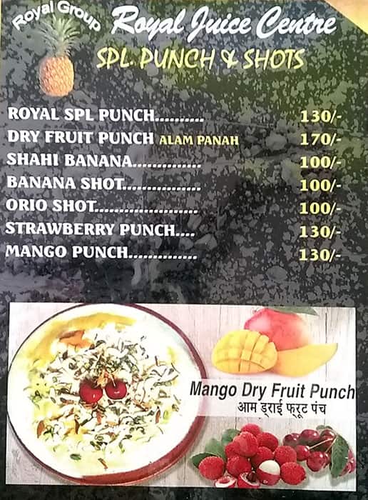 Menu at Royal Juice Centre, Hyderabad, Opposite Pillar 290