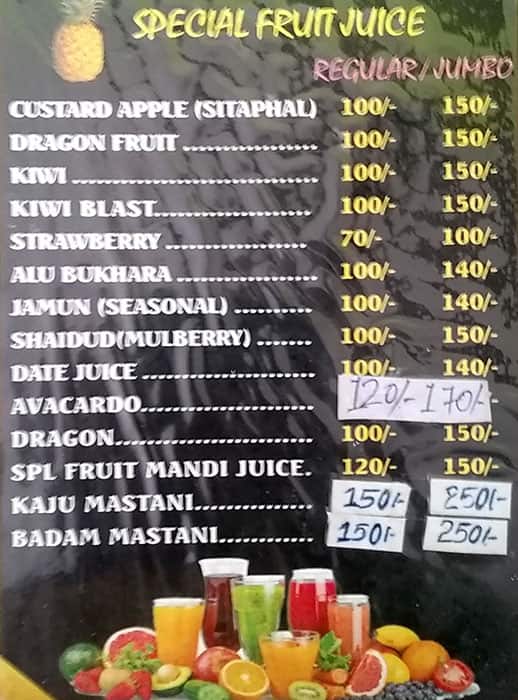 Menu at Royal Juice Centre, Hyderabad, Opposite Pillar 290