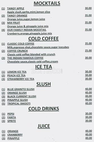 Menu at The Indian Coffee Cafe, Pune