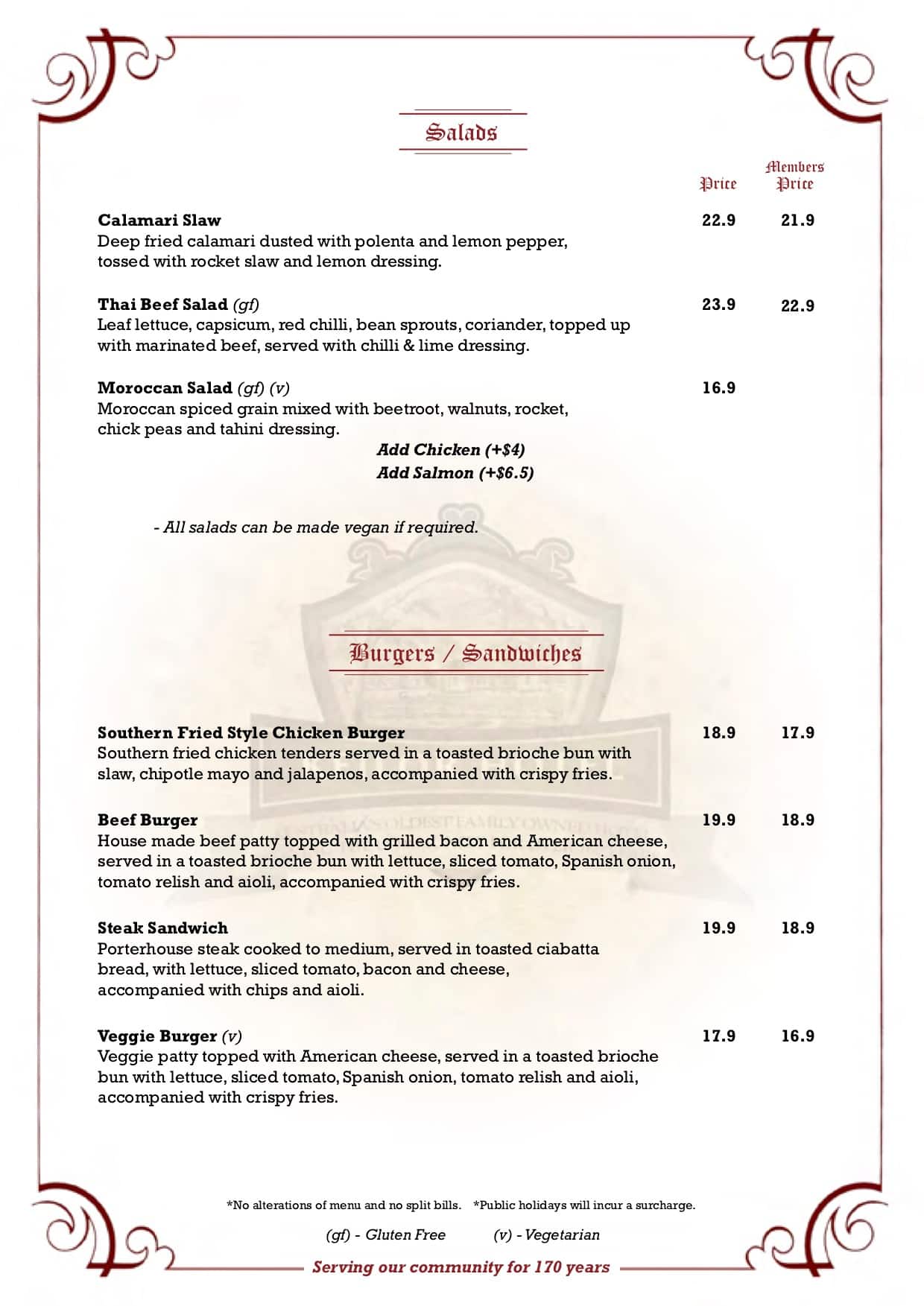 Menu at Keilor Hotel restaurant, Keilor