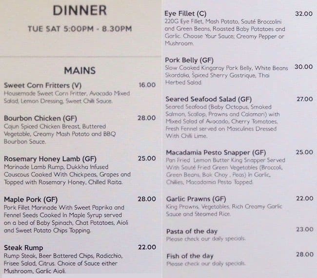 Menu at Cafe Conti, Wilston