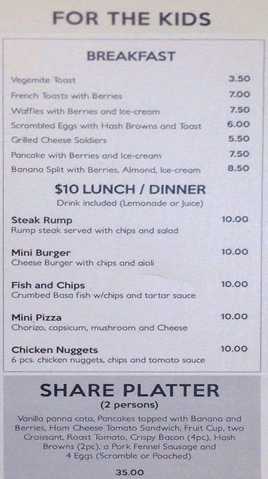 Menu at Cafe Conti, Wilston