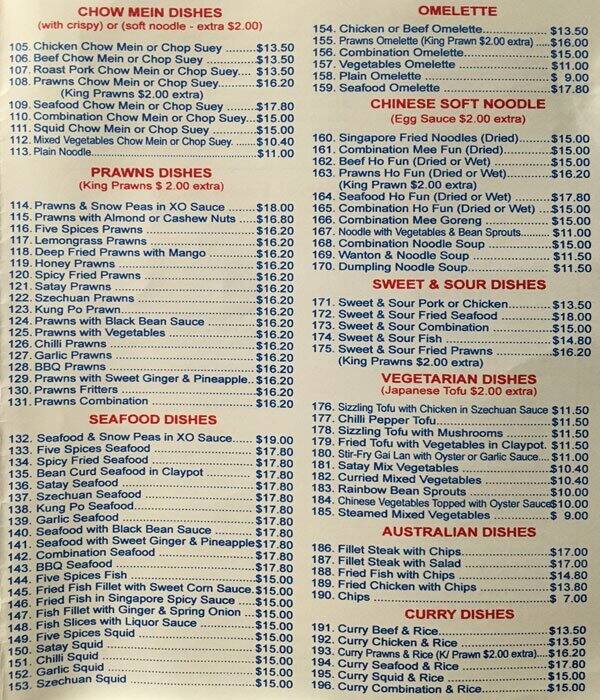 Menu at Kim Long Chinese Restaurant, Bedford