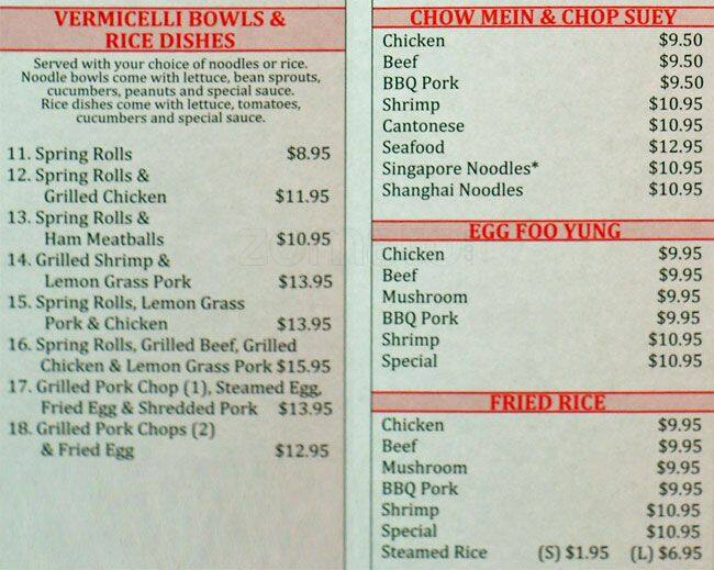 Menu at Yummy Pho restaurant, Camrose