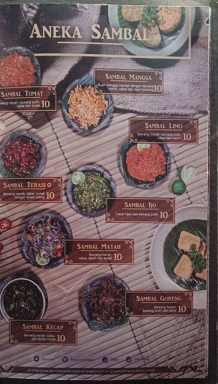 Menu at Bale Udang restaurant, Denpasar