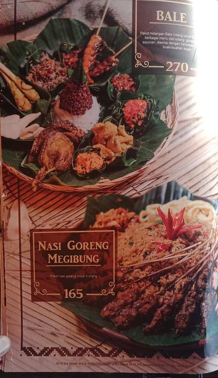 Menu at Bale Udang restaurant, Denpasar